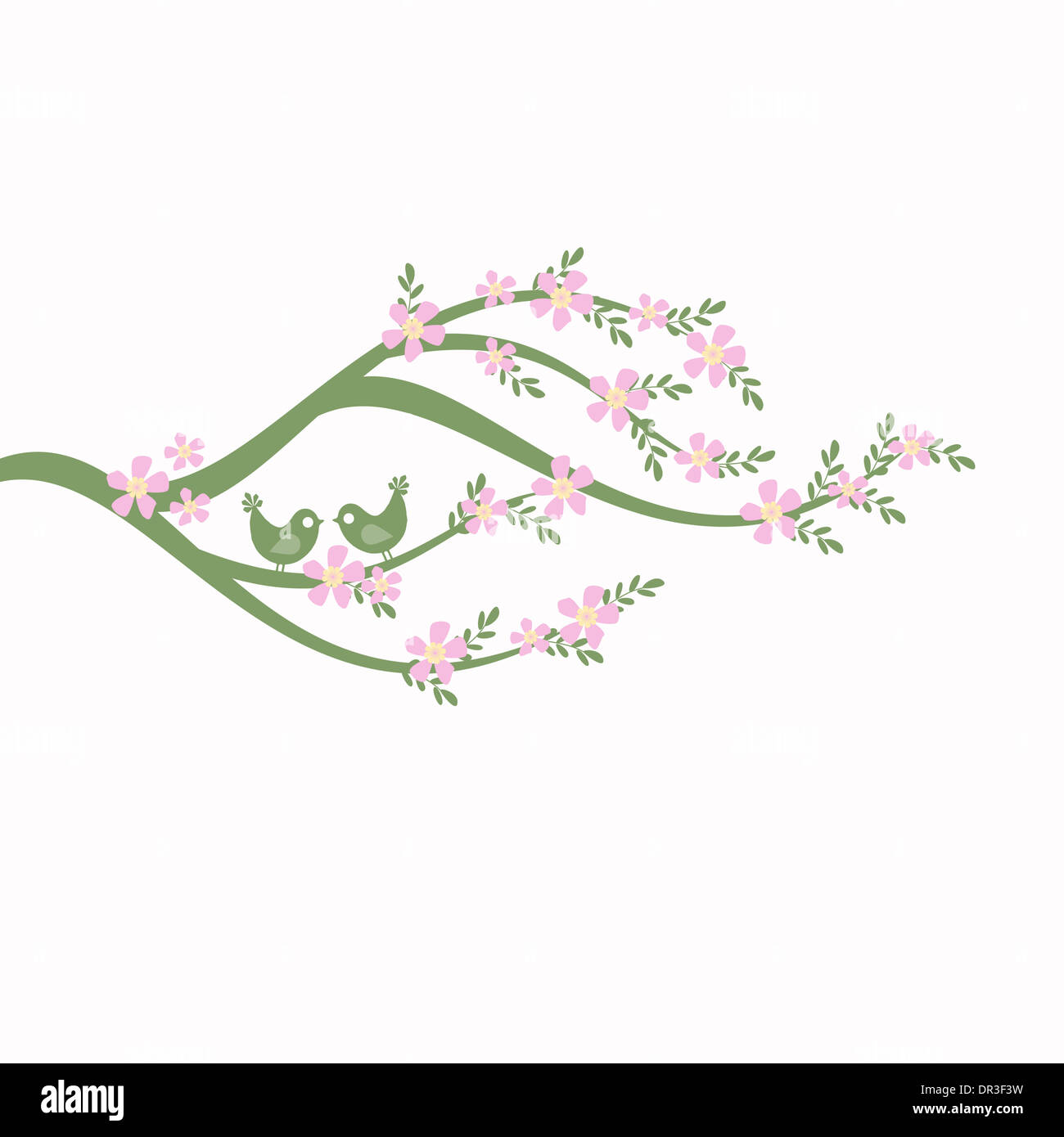 Art tree with birds and flowers on branches Stock Photo - Alamy