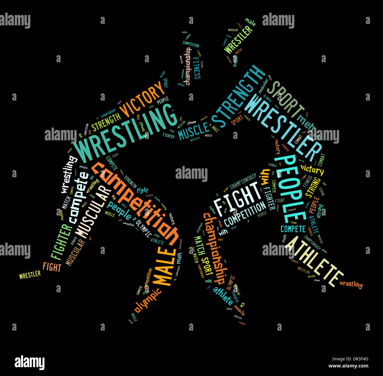 wrestling word cloud with colorful wordings on black background Stock ...
