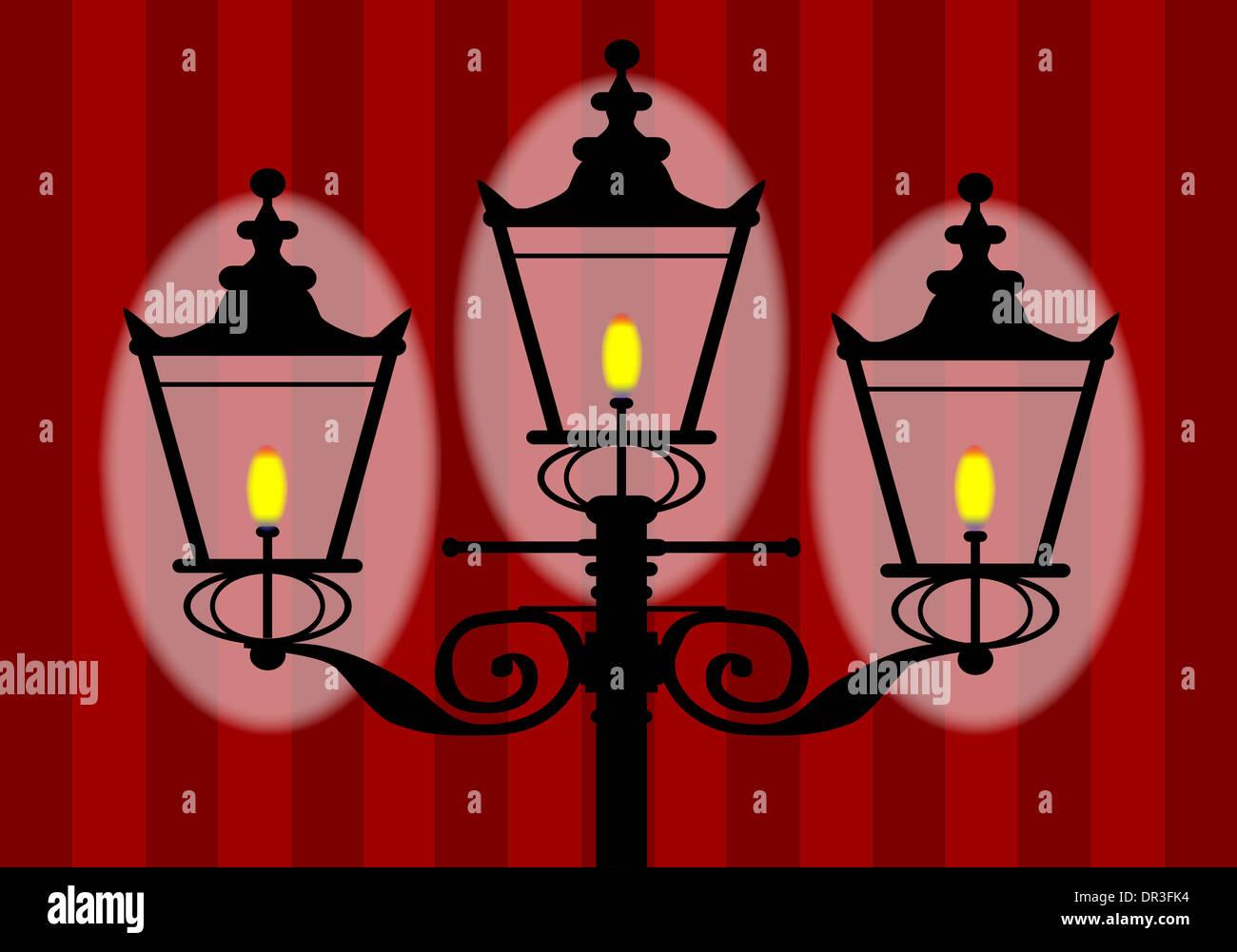 A typical old London gaslight with three flames Stock Photo - Alamy