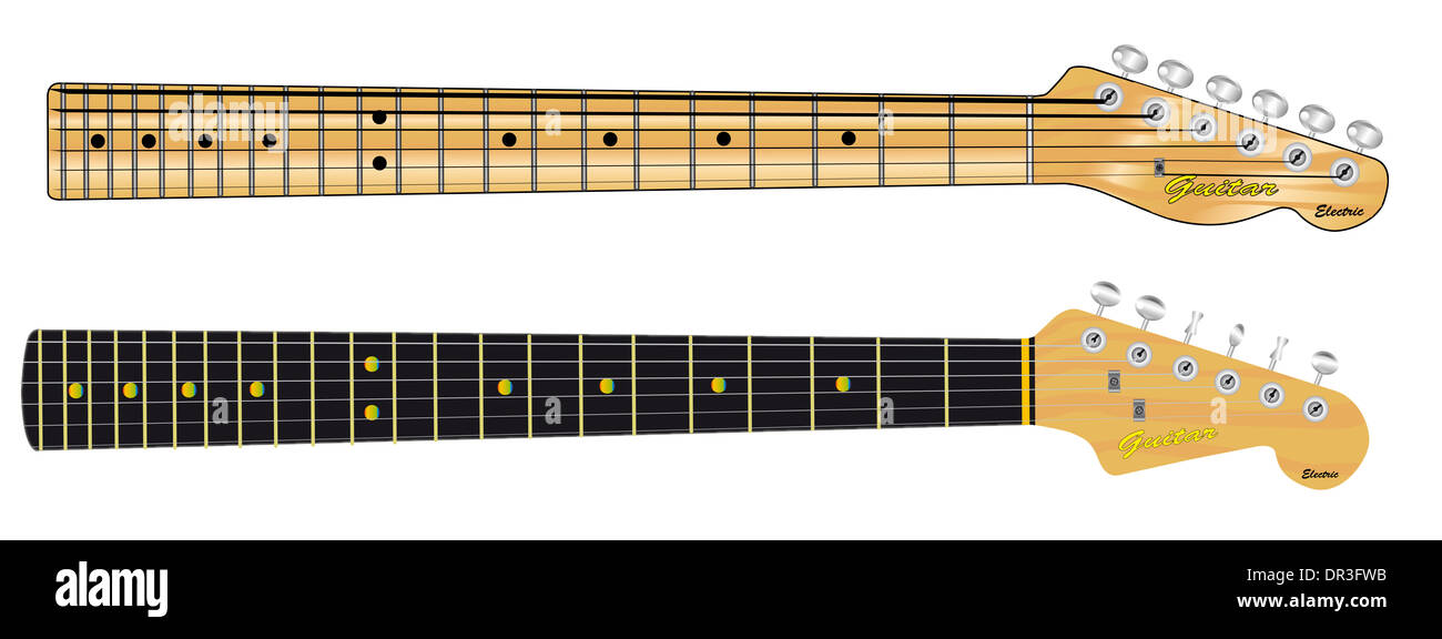 Two guitar necks typical of single coil rock and roll guitars Stock ...