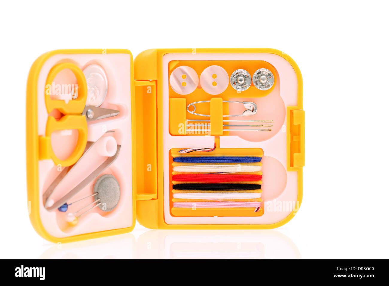 sewing kit on white background Stock Photo - Alamy