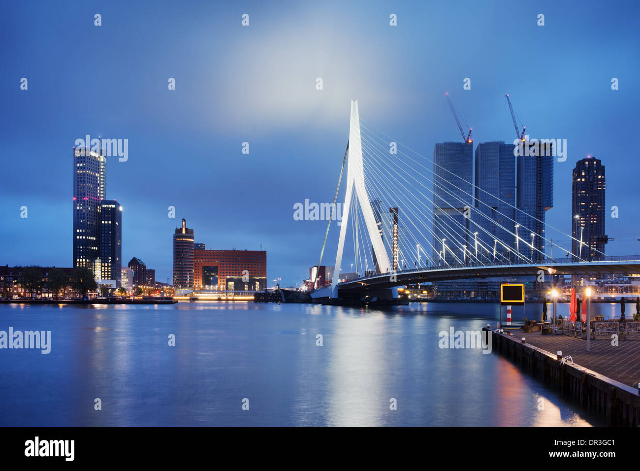 City of Rotterdam downtown skyline by the river at night in South ...