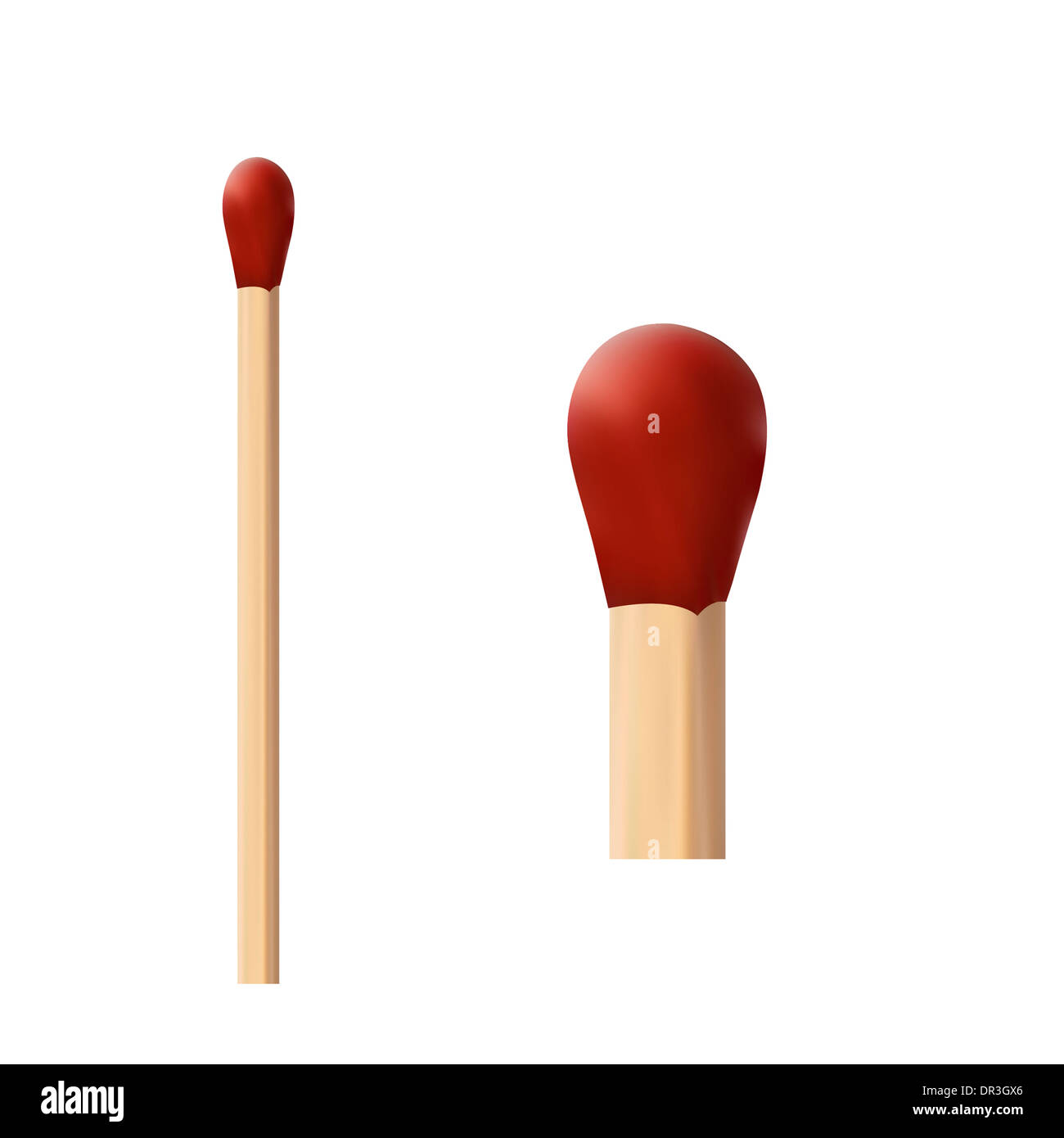 two wooden matches with red wick macro on a white background Stock ...