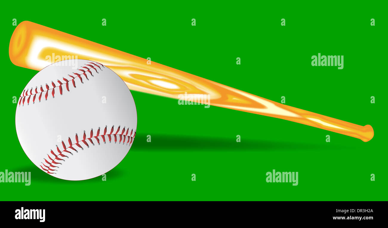 A new baseball and bat on a green background Stock Photo - Alamy