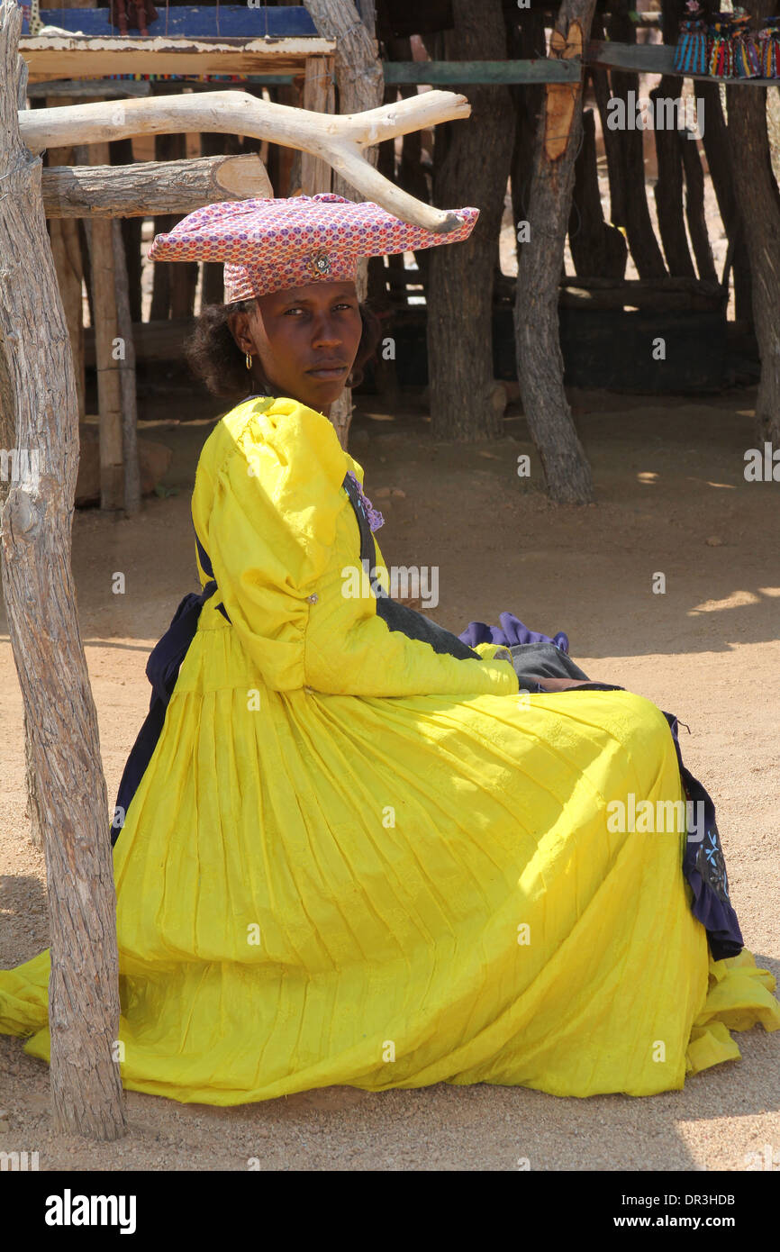 Herero tribal woman in her traditional Victorian dress ,wearing the ...