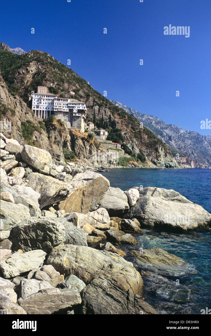 Dionysiou Monastery and Aegean Coast Mount Athos Greece Stock Photo - Alamy