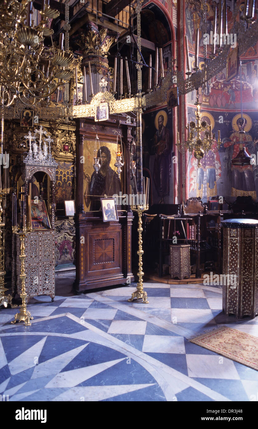 Interior of Catholicon or Main Church Dionysiou Monastery Mount Athos ...