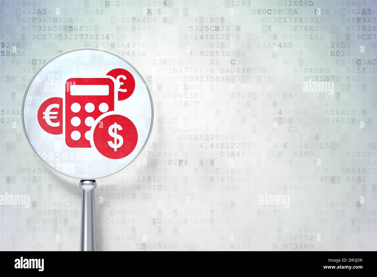 Advertising concept: Calculator with optical glass on digital ...