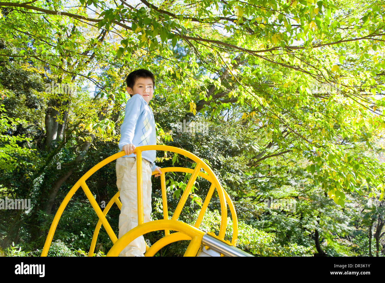 Boy playing in playground Stock Photo - Alamy