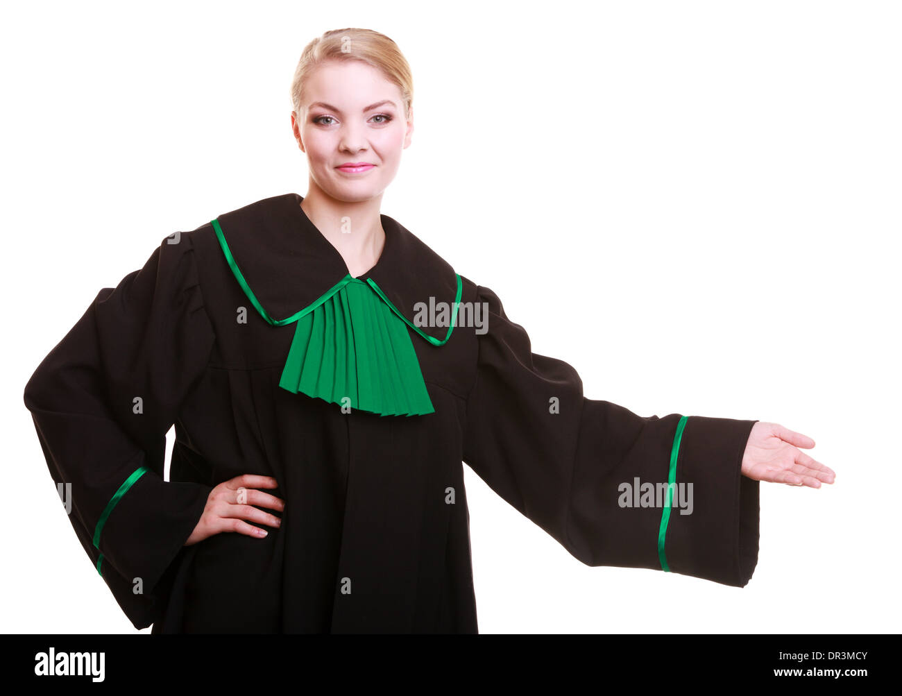 Law court or justice. Portrait woman lawyer attorney in polish black ...
