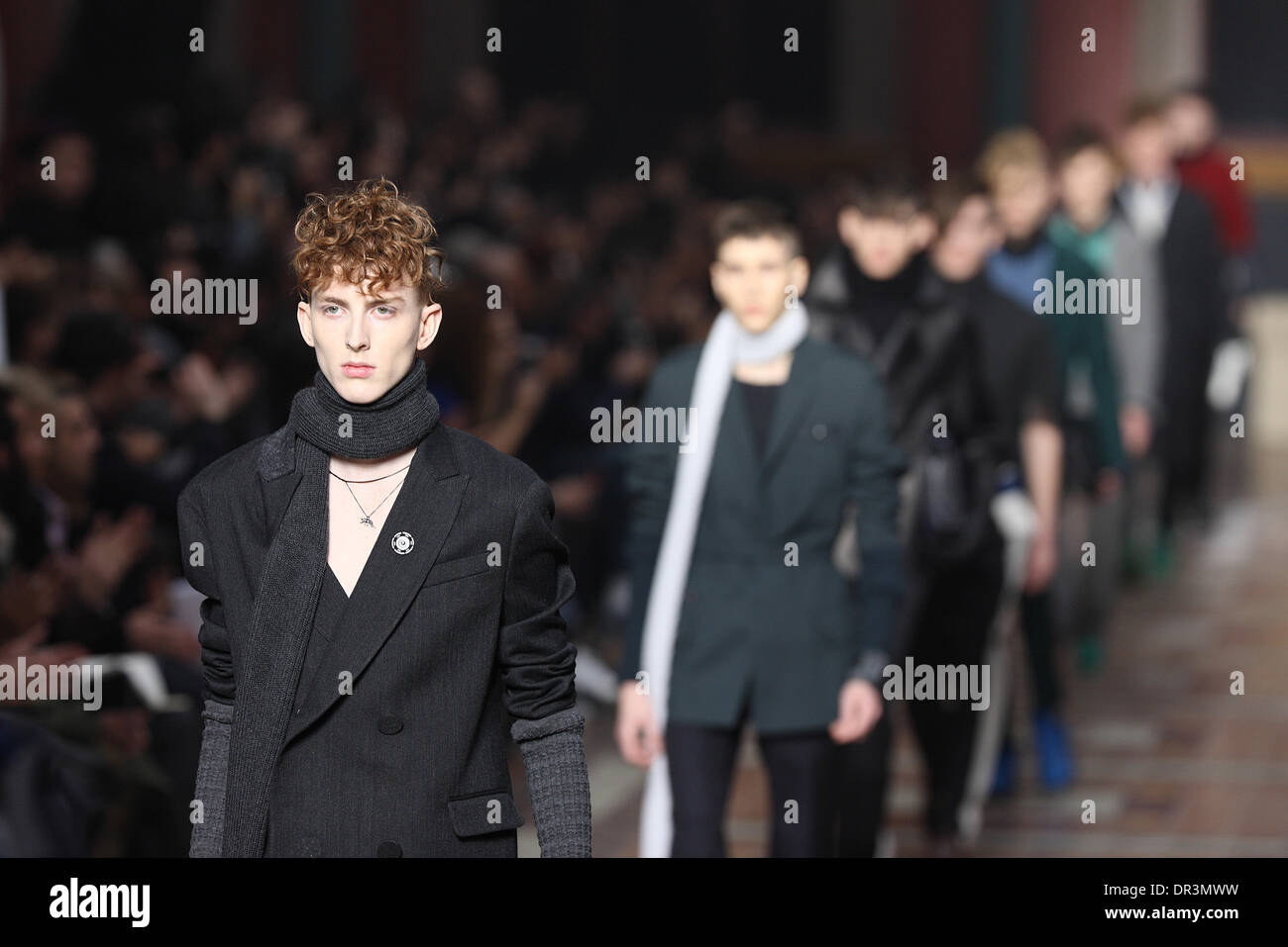 Paris, France. 19th Jan, 2014. A model wears a creation by Lucas ...