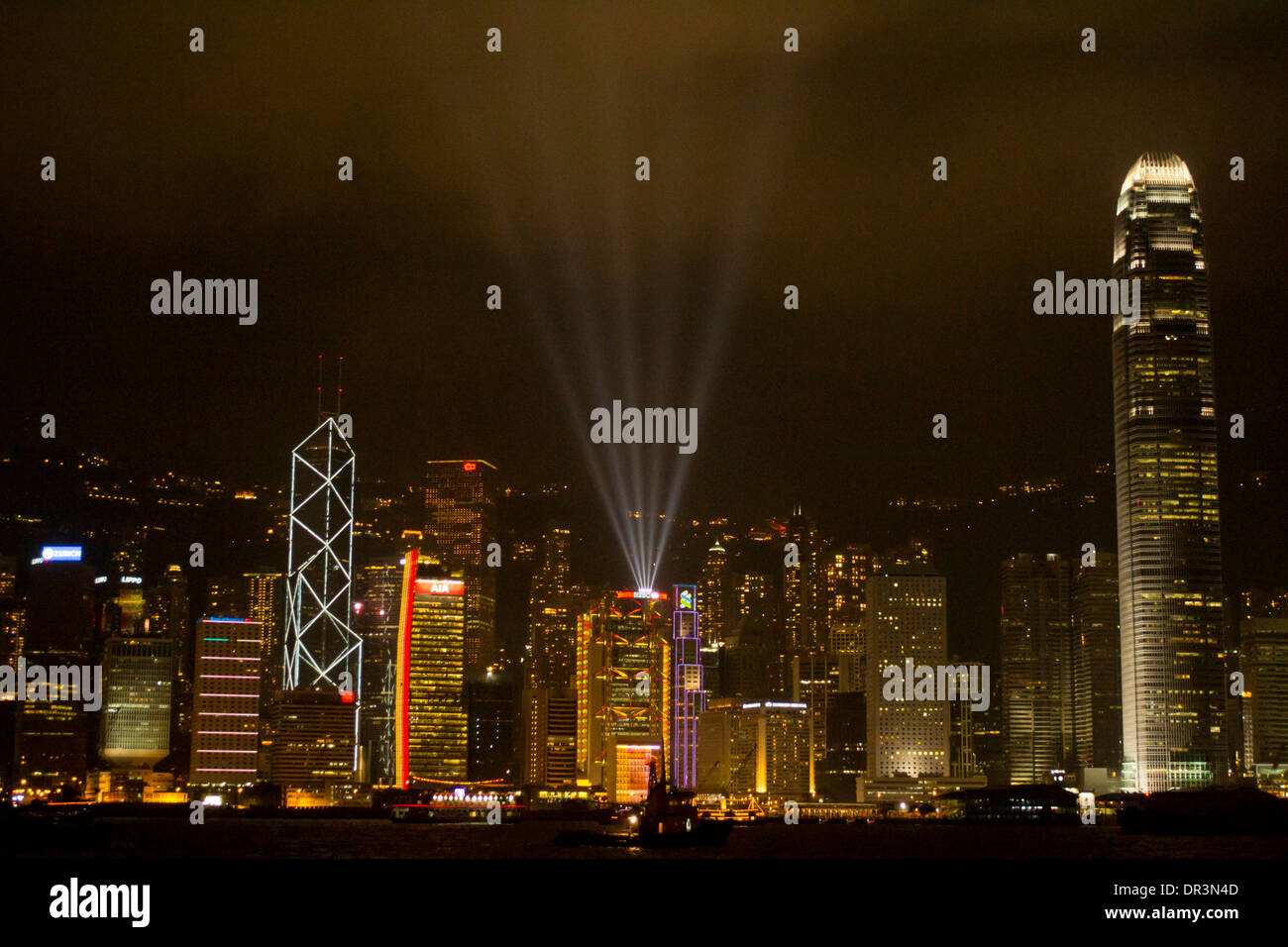 Illuminated high-rise buildings in Hong Kong Stock Photo - Alamy