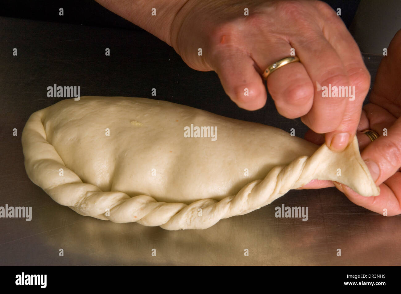 Cornish pastry making at the Chough Bakery, Padstow, Cornwall Stock ...