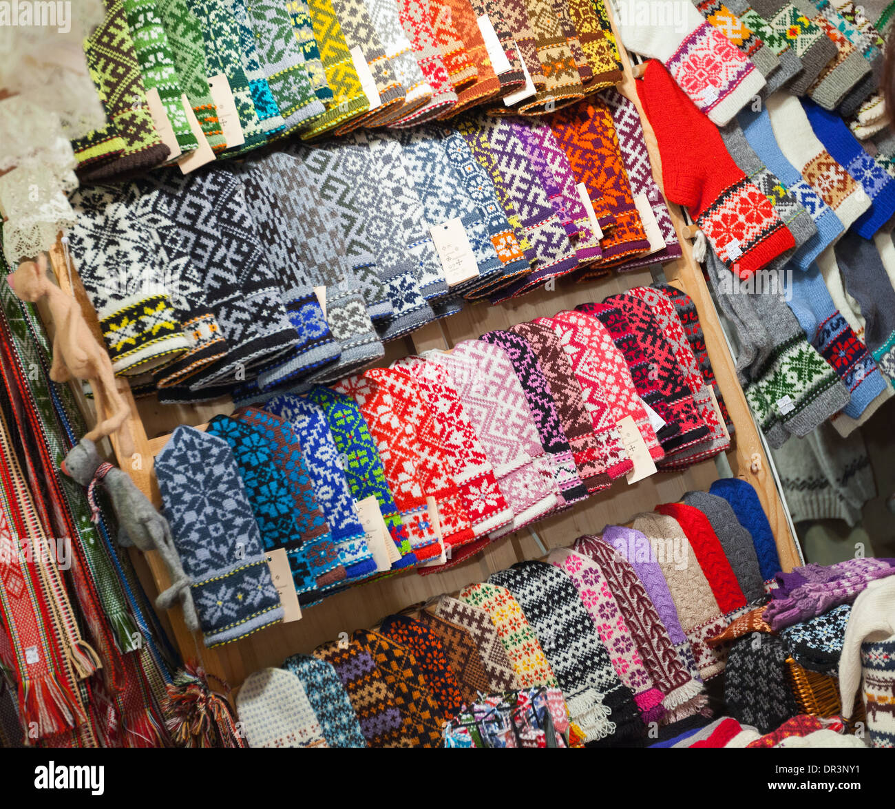 Colorful woolen mittens with traditional Latvian patterns Stock Photo ...