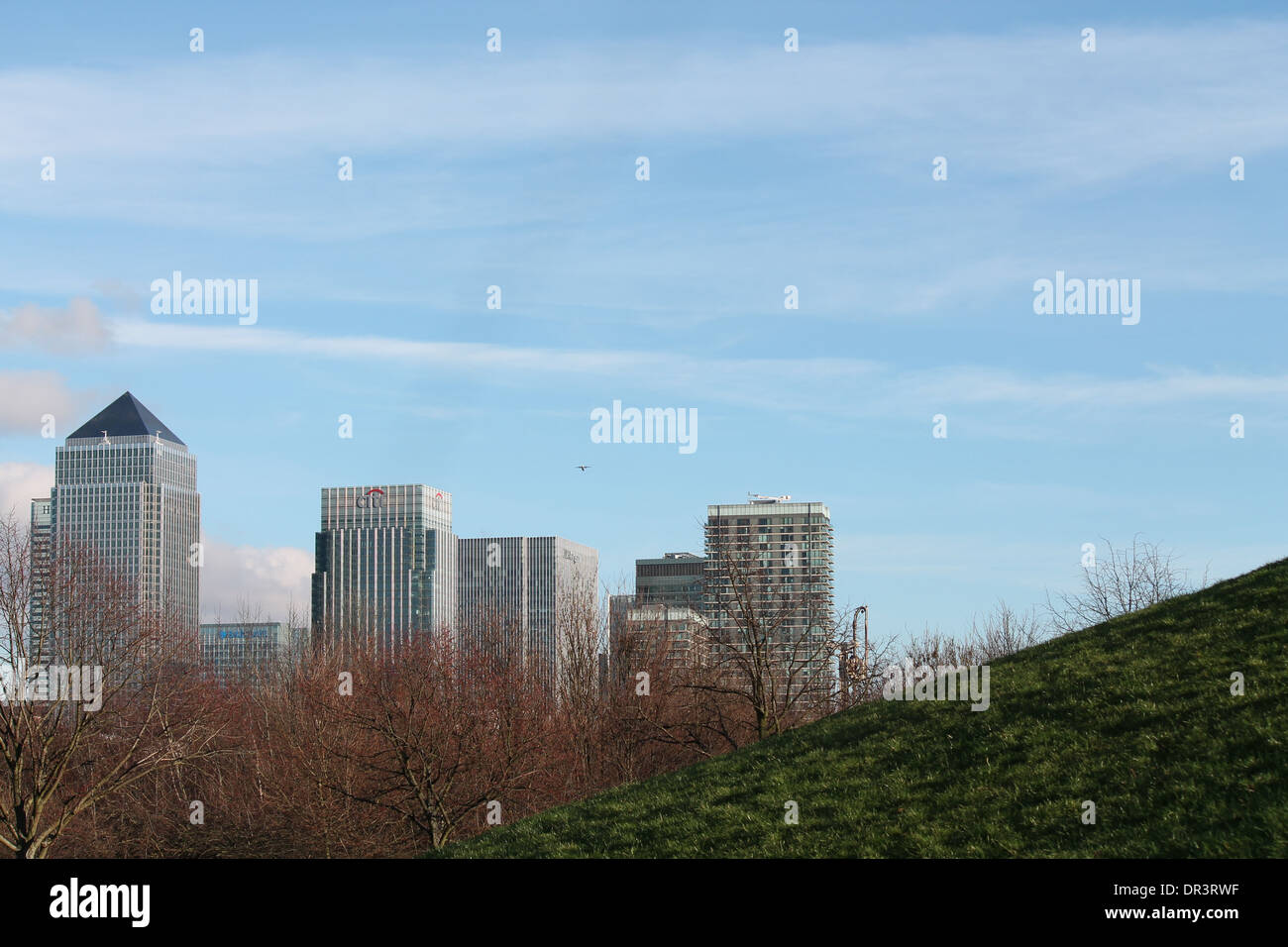 Canary Wharf skyline from Stave Hill , Rotherhithe, London SE16 Stock ...