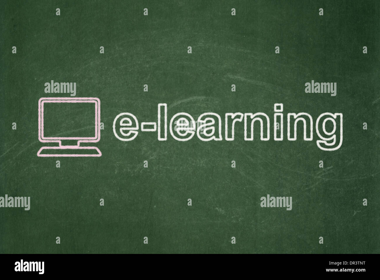 Education concept: Computer Pc and E-learning on chalkboard background ...
