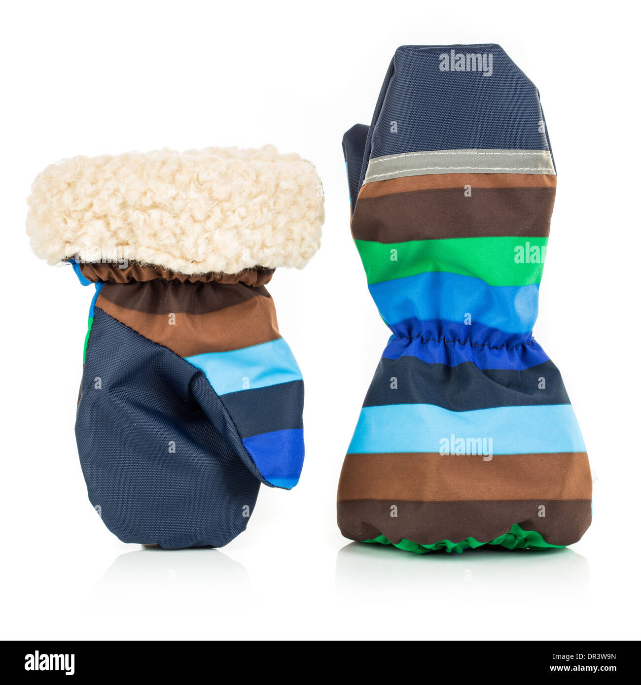 Children's autumn-winter mittens on a white background Stock Photo - Alamy