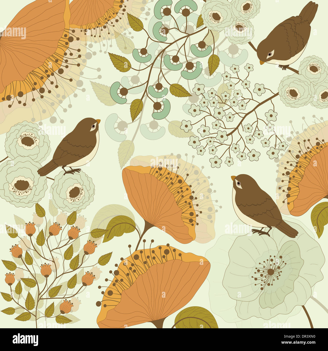 Flowers bird pattern hi-res stock photography and images - Alamy