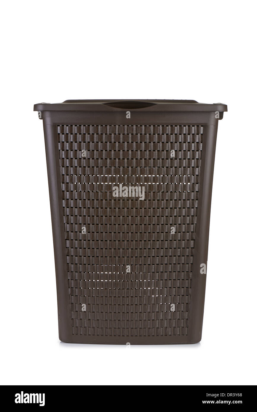 Closed brown basket on white background from front on white Stock Photo ...