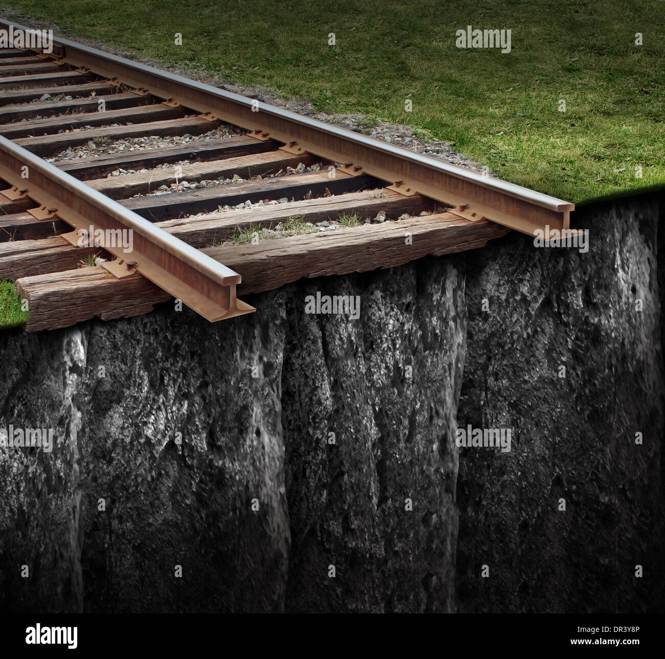Out of track with a train railway at the edge of a steep cliff as a ...