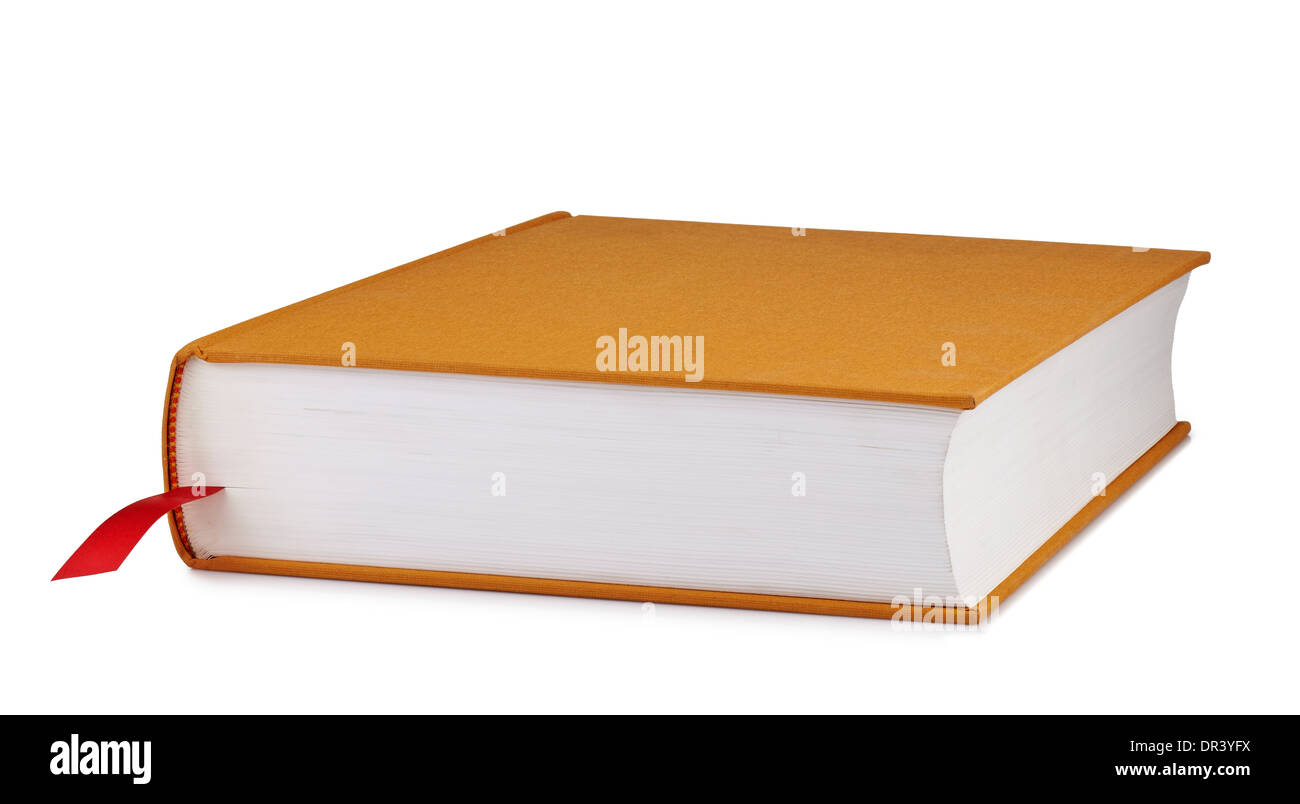 Brown book with a red bookmark isolated on white Stock Photo - Alamy