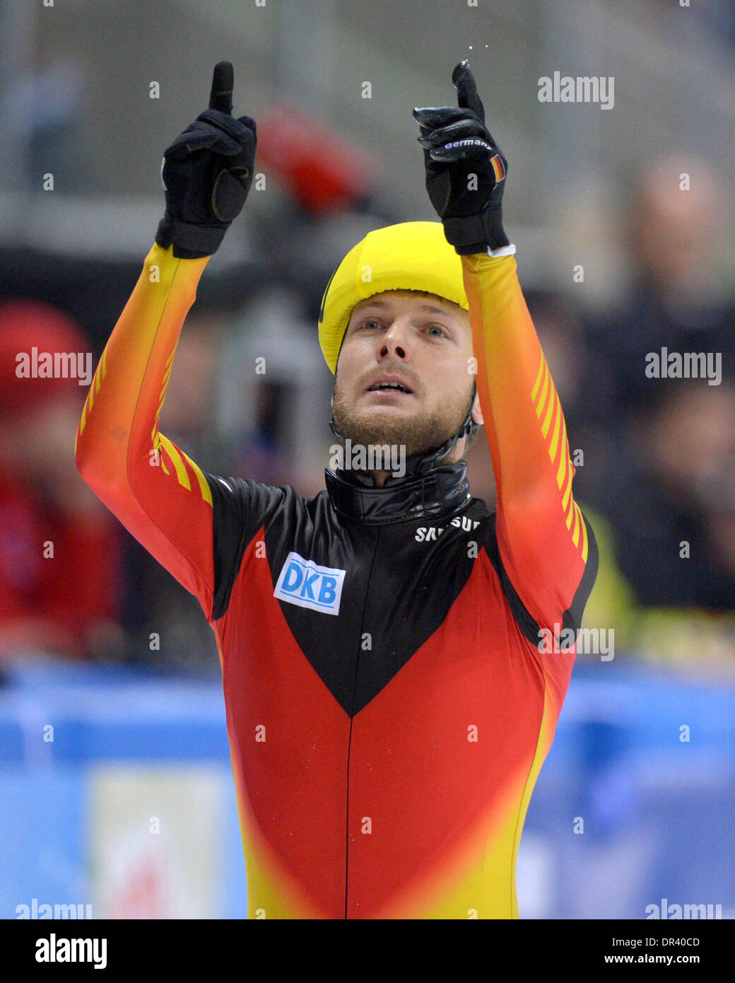 Germany's Paul Herrmann cheers because of his bronze medal after the ...
