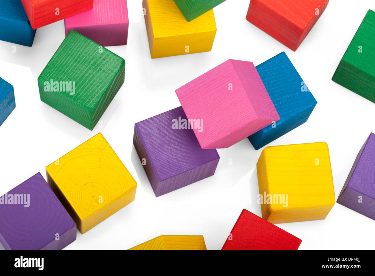 Wooden blocks, stack of colorful cubes, childrens toy isolated on white ...