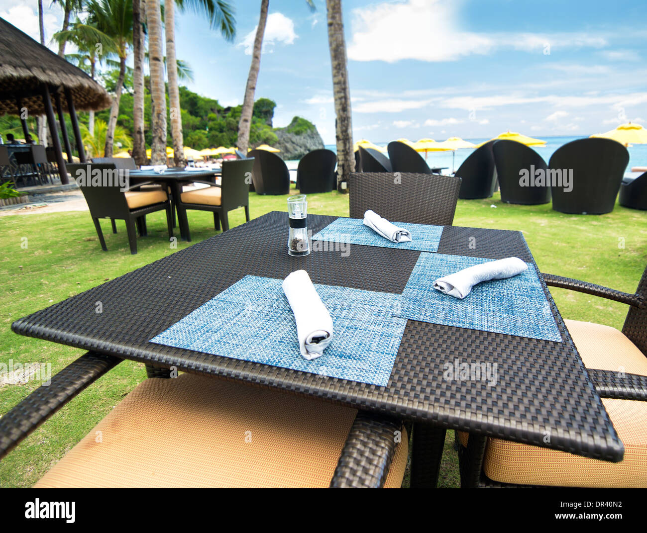Restaurant on resort beach Stock Photo - Alamy