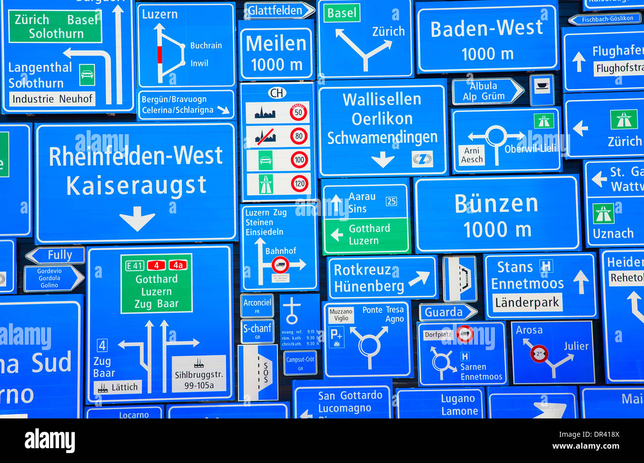 Collection of the swiss road signs Stock Photo - Alamy