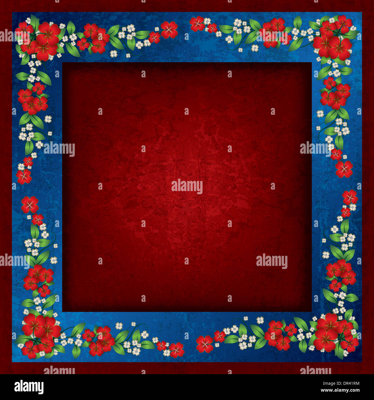 abstract grunge red background with spring flowers Stock Photo - Alamy