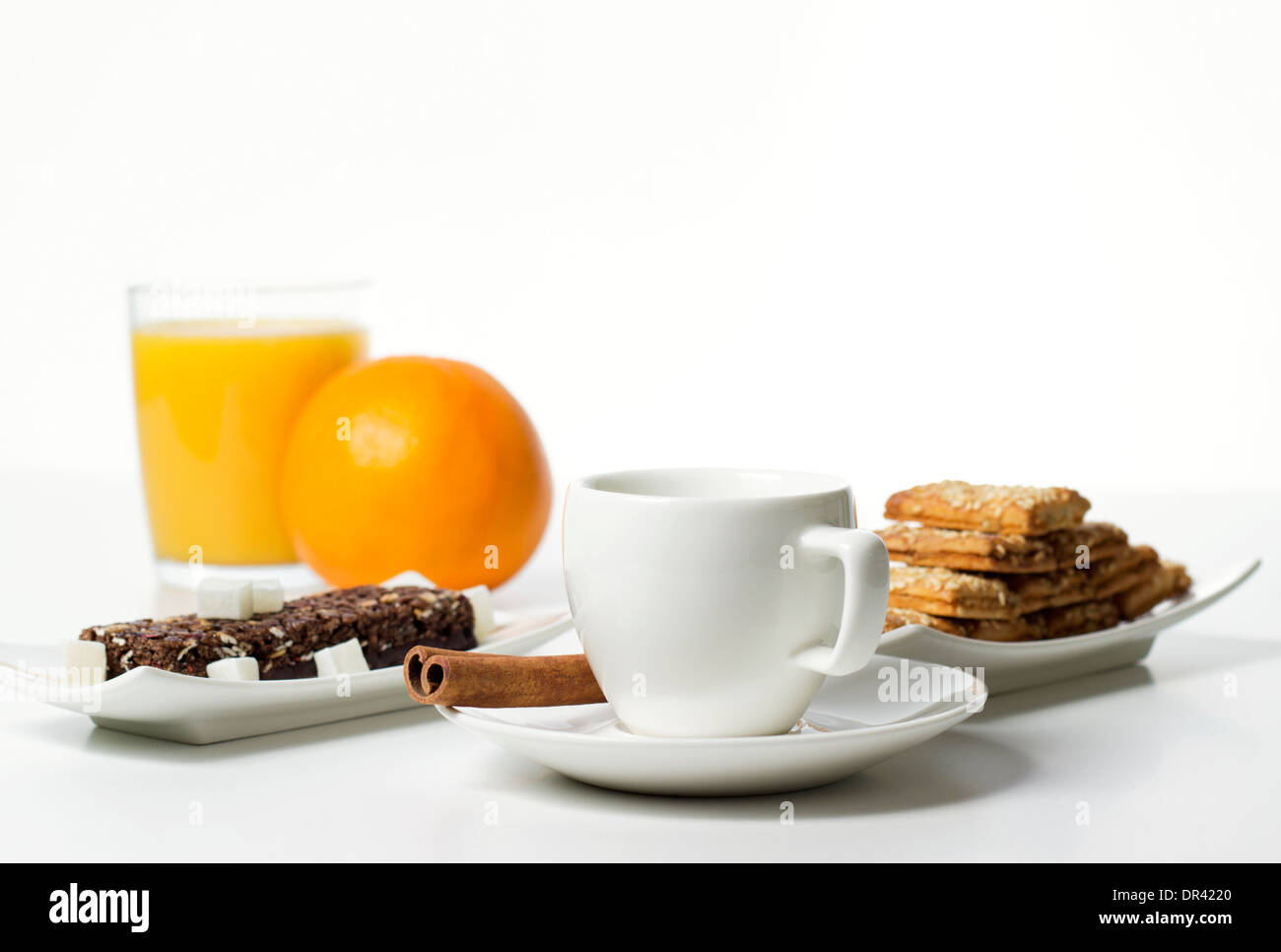 breakfast with coffee snacks and natural juice Stock Photo - Alamy