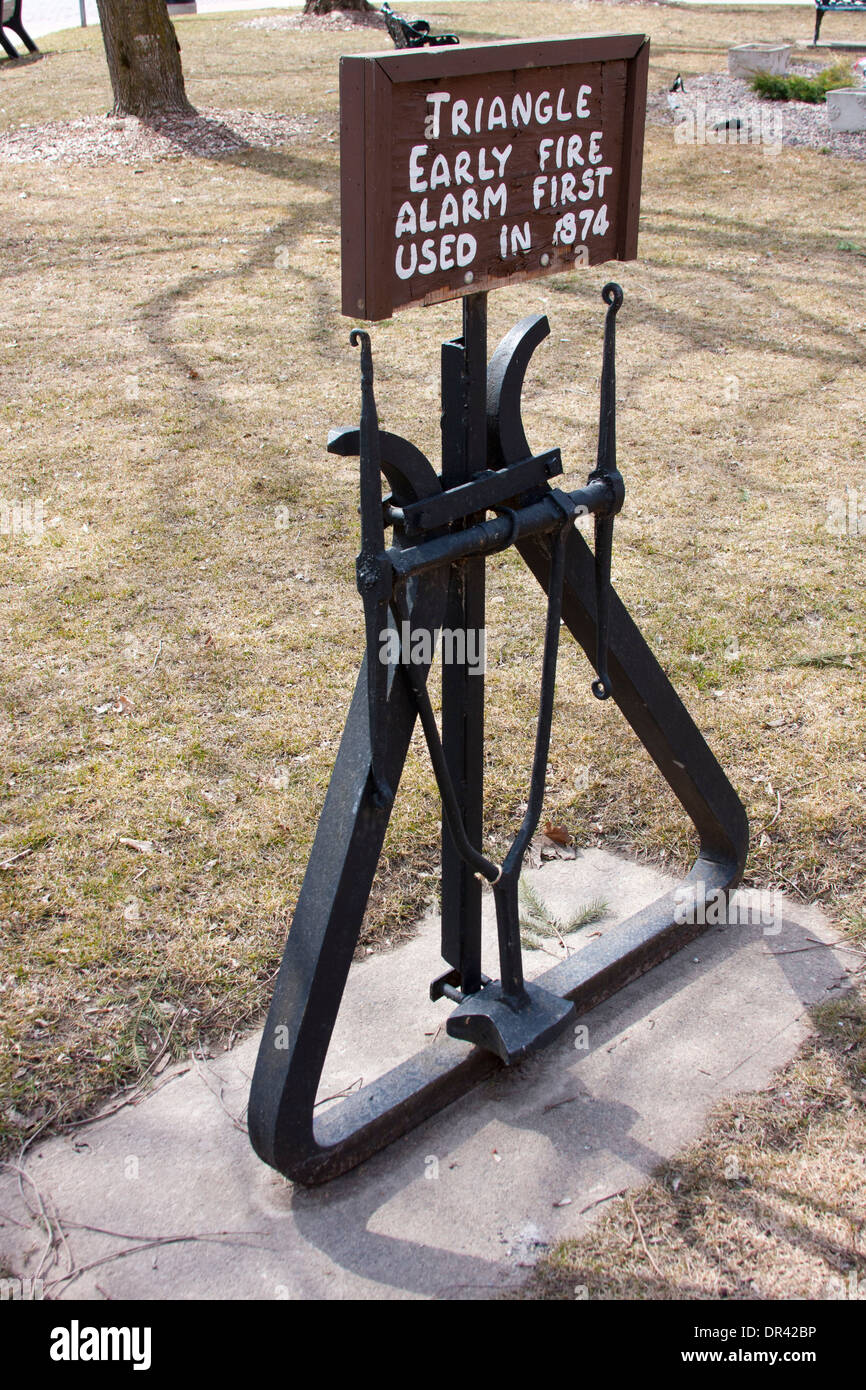 Triangle used as an early fire alarm in1874 located in town square of ...