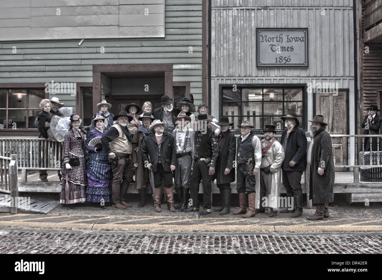 Old West townspeople pose in front of North Iowa Times store McGregor ...