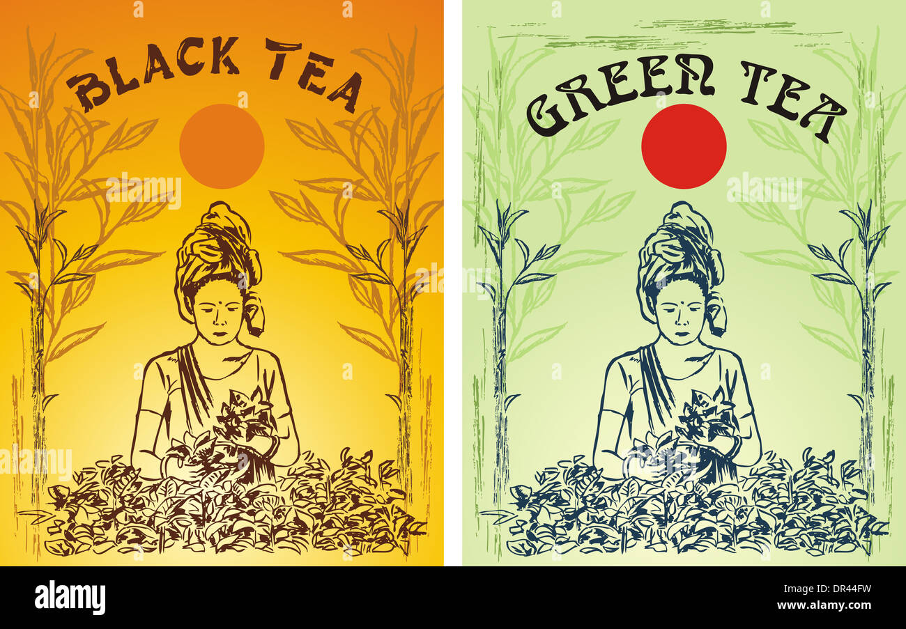Green and black tea label Stock Photo - Alamy
