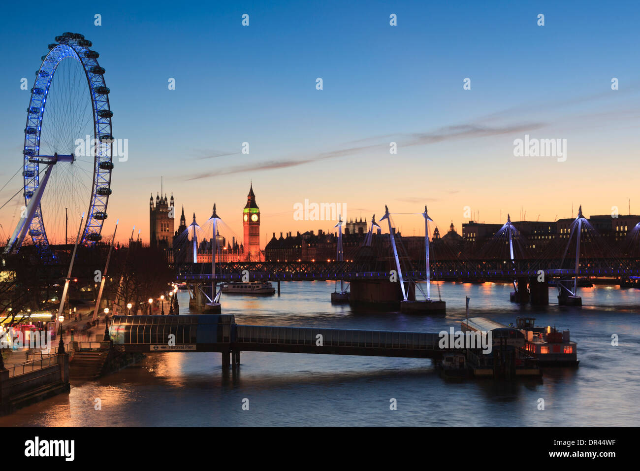 View of the River Thames with the London Eye, left, and the Houses of ...