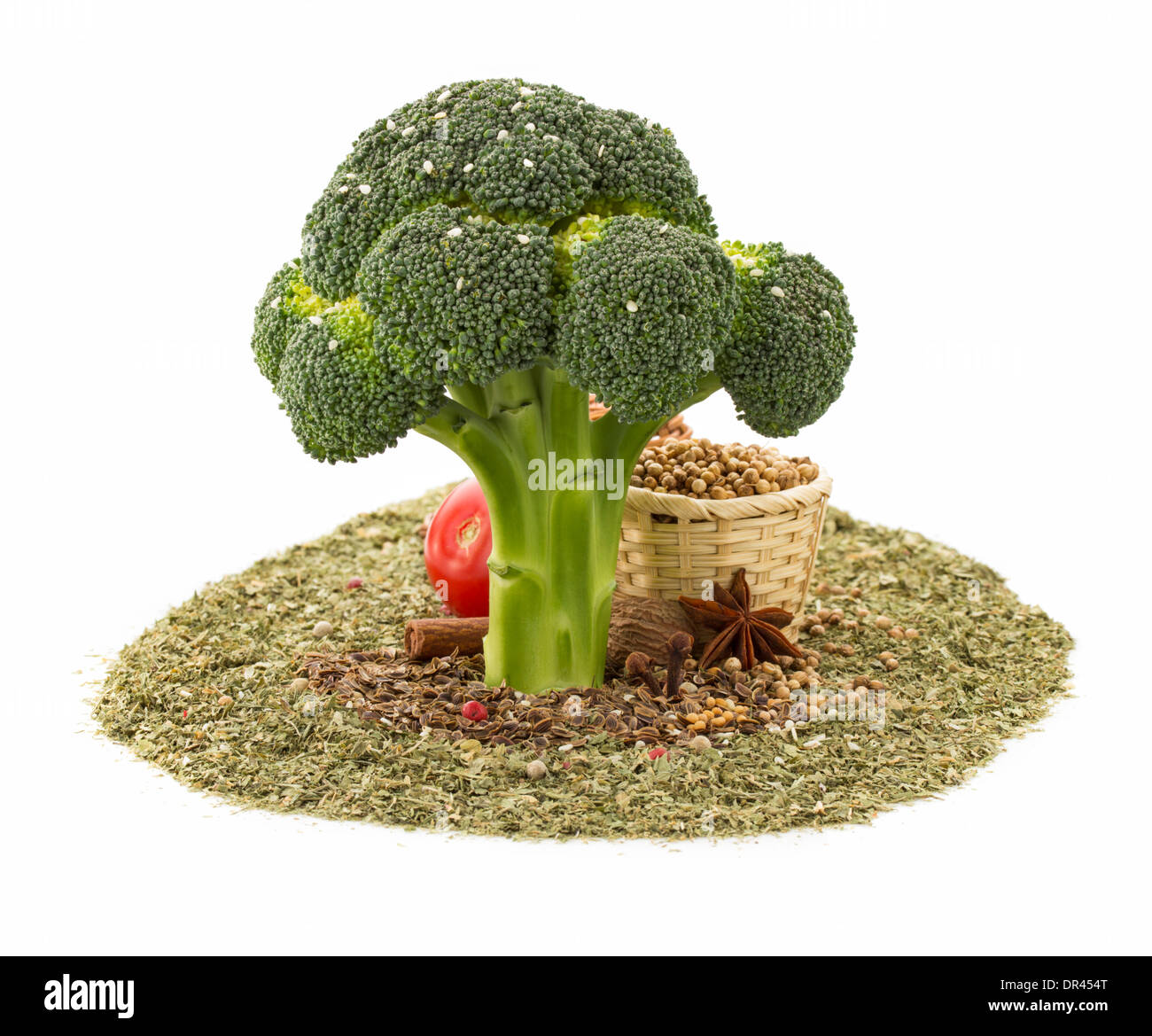 broccoli and spices isolated on white background Stock Photo - Alamy