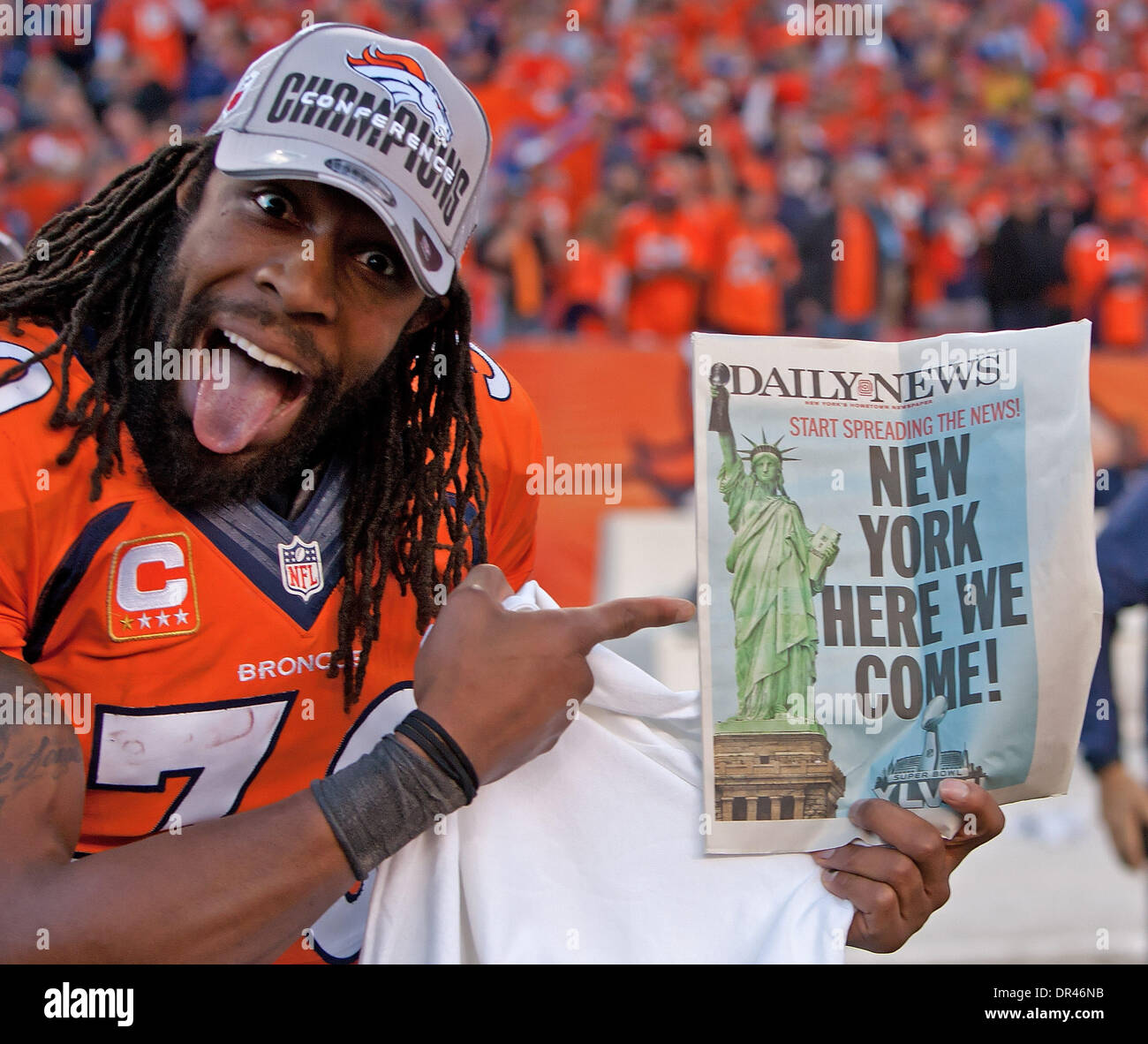 Denver, Colorado, USA. 19th Jan, 2014. Broncos S DAVID BURTON shows ...