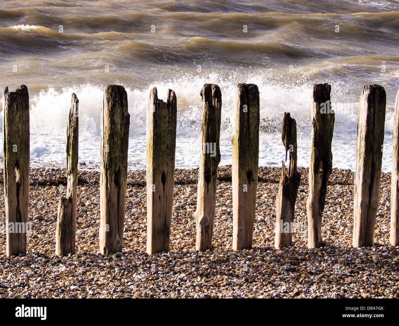 Shingle beach with posts hi-res stock photography and images - Alamy