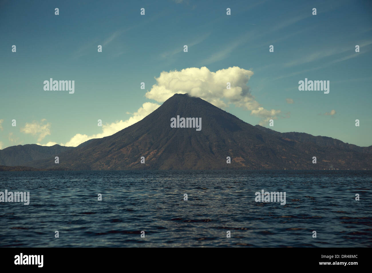 View of Volcano, from Atitlan Lake, Panajachal, Guatemala Stock Photo ...
