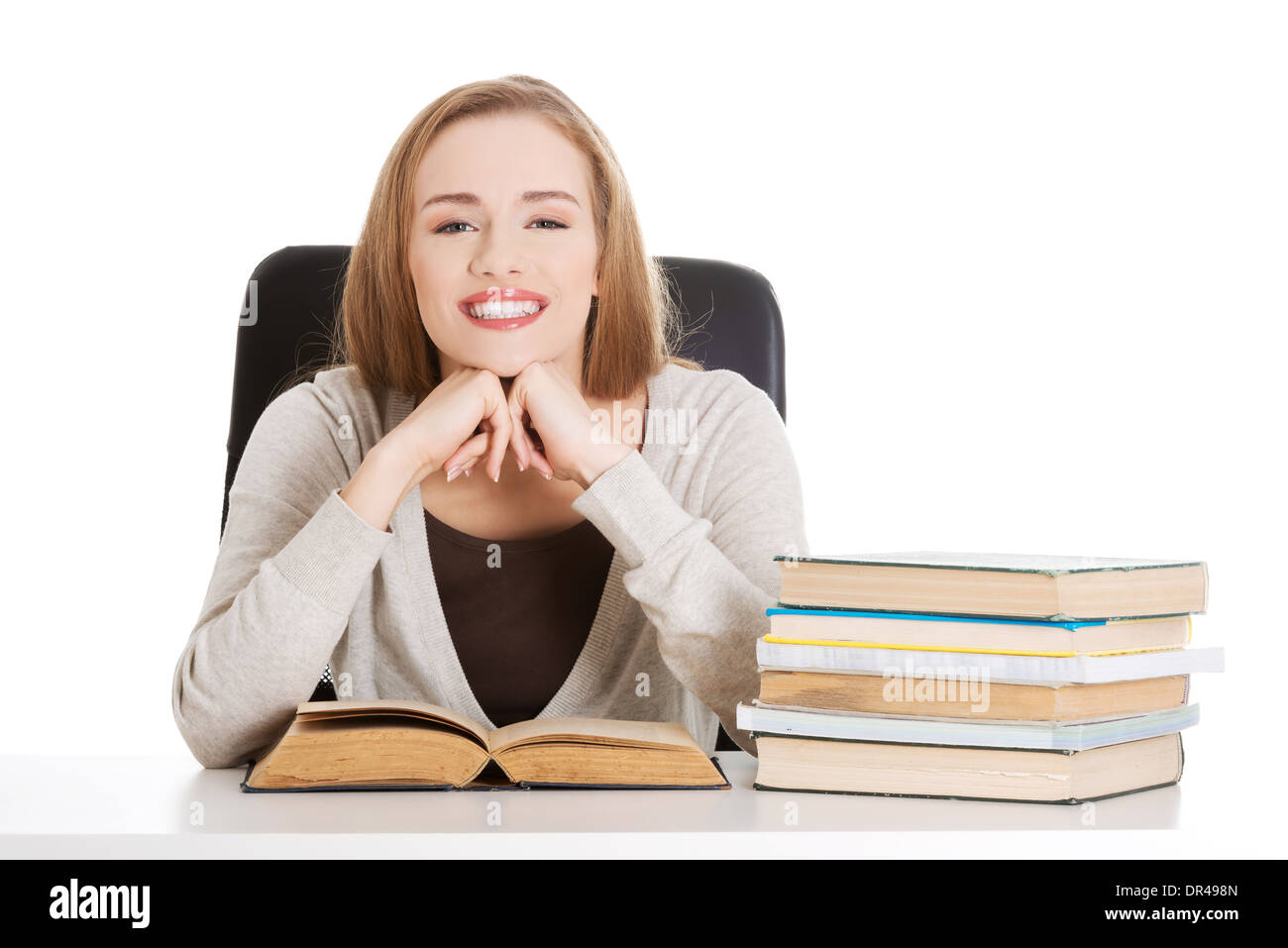 Woman academic desk books hi-res stock photography and images - Alamy