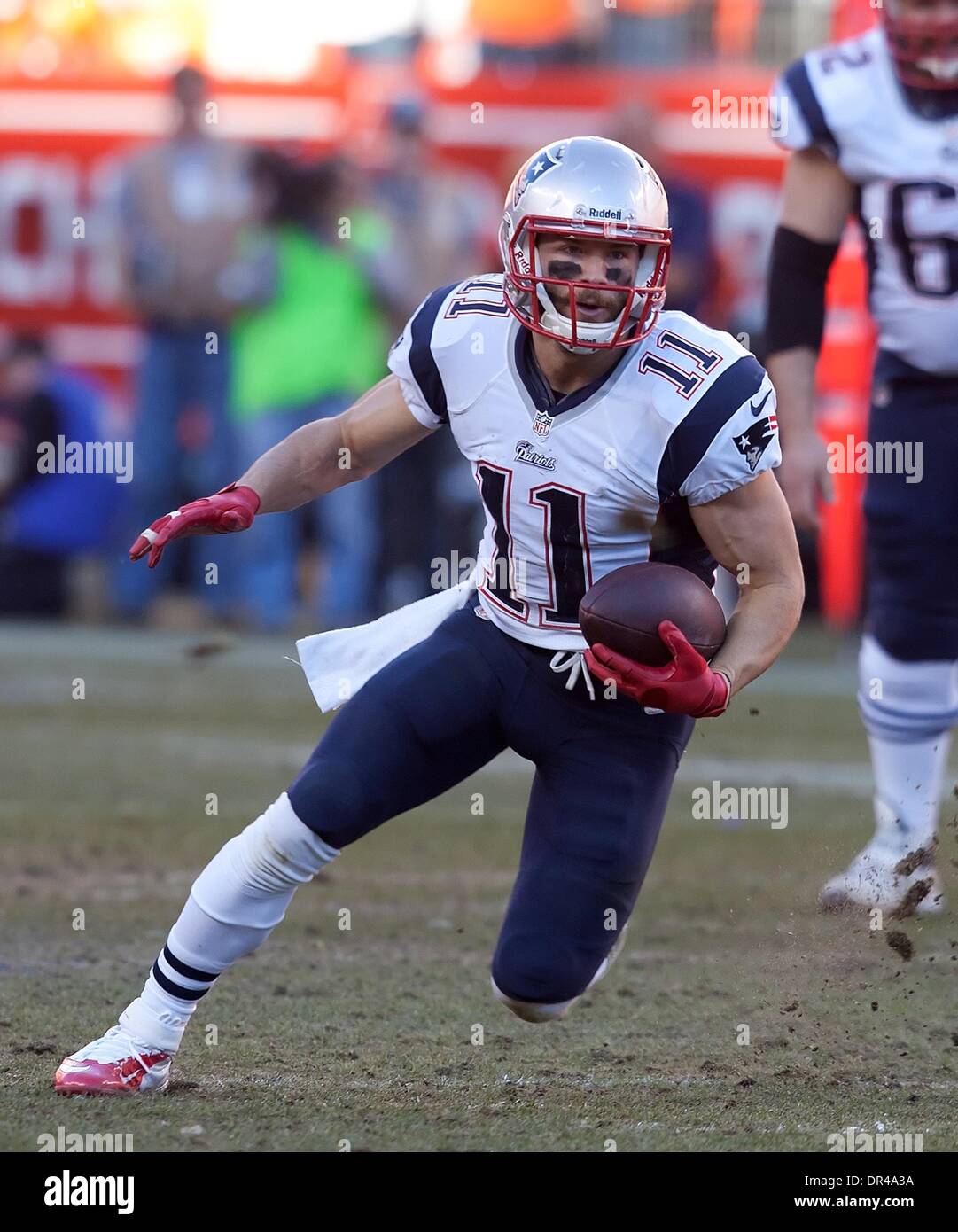 Denver, Colorado, USA. 19th Jan, 2014. Patriots WR JULIAN EDELMAN runs ...