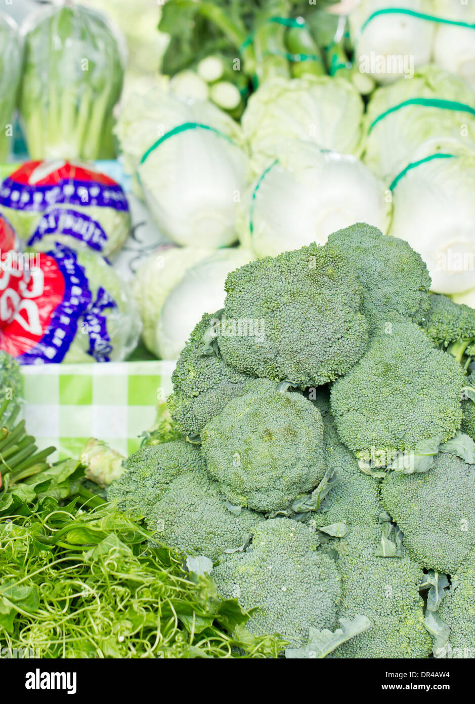 Assorted vegetables in market such as broccoli, Ivy gourd and Chinese ...