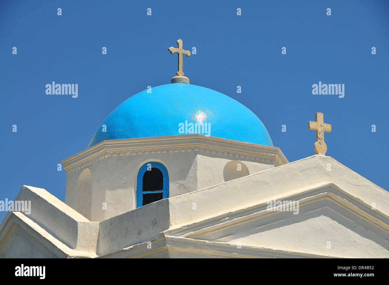 Blue domed churh in Santorini Island Stock Photo - Alamy