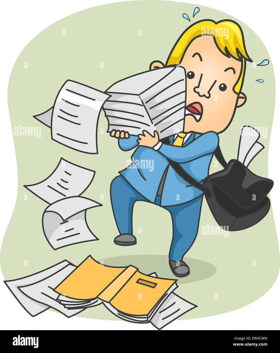 Illustration of an Office Guy Struggling with Carrying a Large Stack of ...