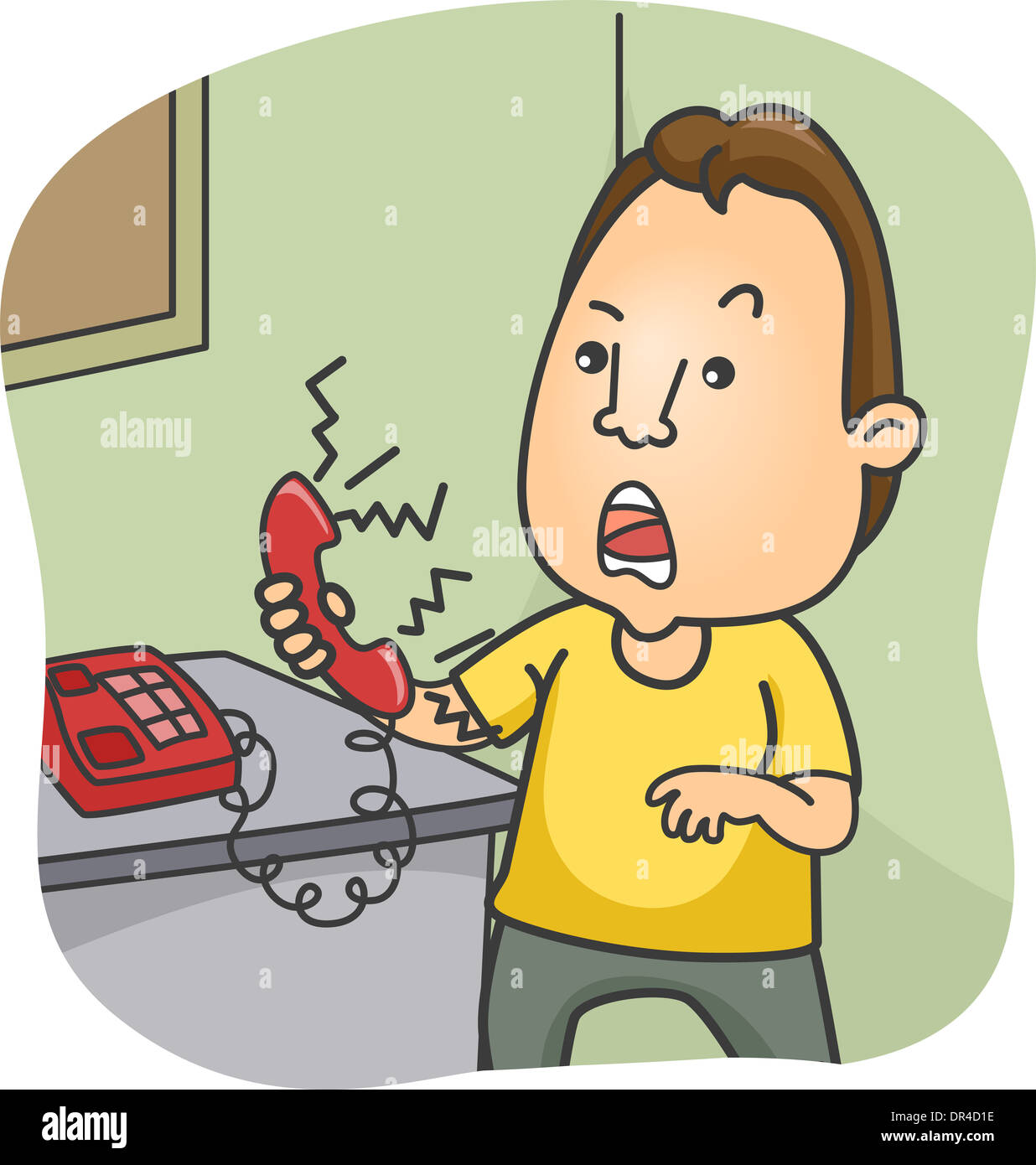 Illustration of a Man Holding a Phone with an Irate Caller on the Line ...