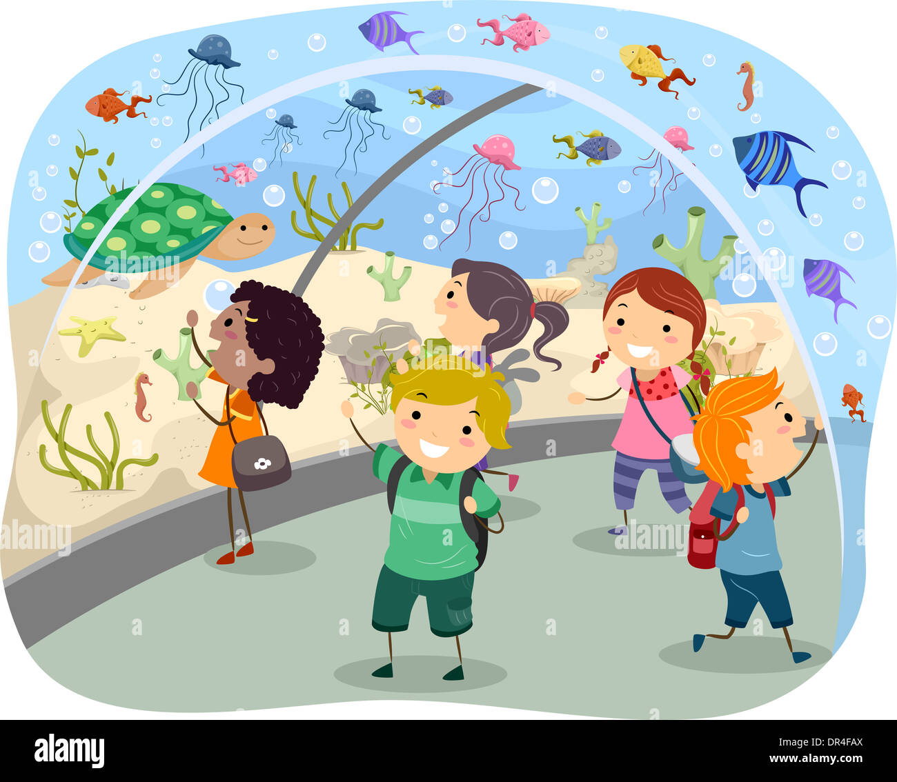 Stickman Illustration Featuring Excited Kids on a Trip to the Aquarium ...