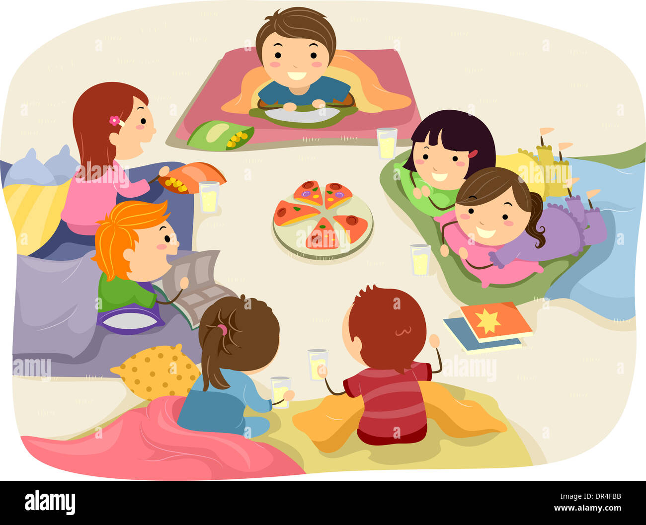 Little Girls Sleepover Clipart