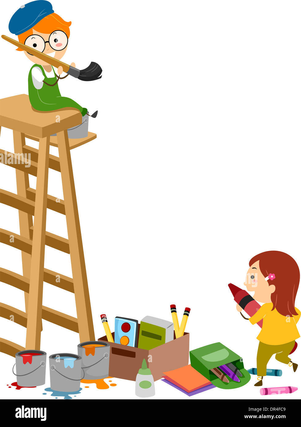 Stickman Illustration Featuring Young Artists Working with Paintbrush ...