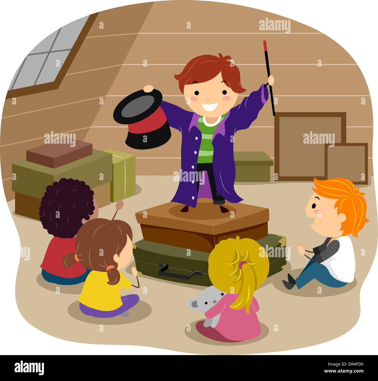 Stickman Illustration Featuring a Boy Performing Magic Tricks in an ...