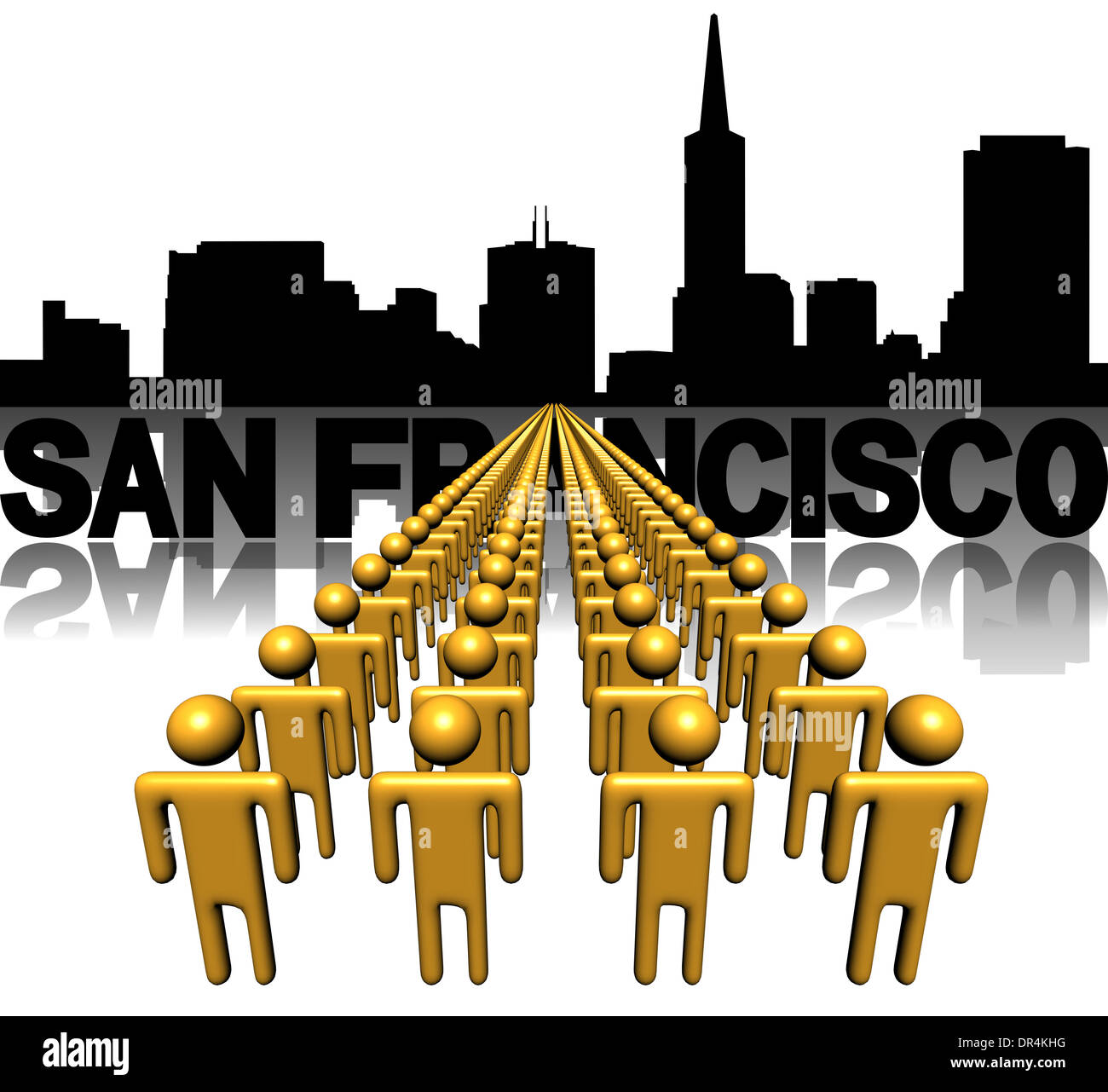 Lines of people with San Francisco skyline illustration Stock Photo - Alamy